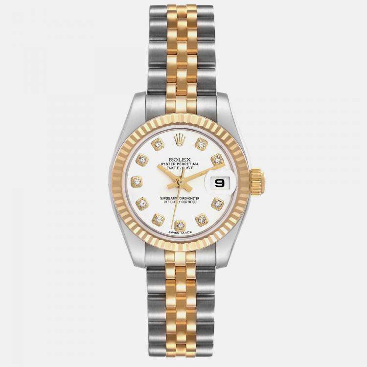 Rolex Datejust Steel Yellow Gold White Diamond Dial Ladies Watch 26.0 ...