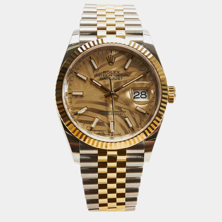Rolex Palm 18k Yellow Gold Stainless Steel Datejust 126233 Automatic ...