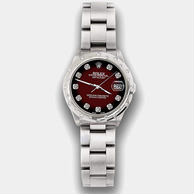 Rolex Custom Maroon Diamond Stainless Steel Datejust 78240 Automatic ...