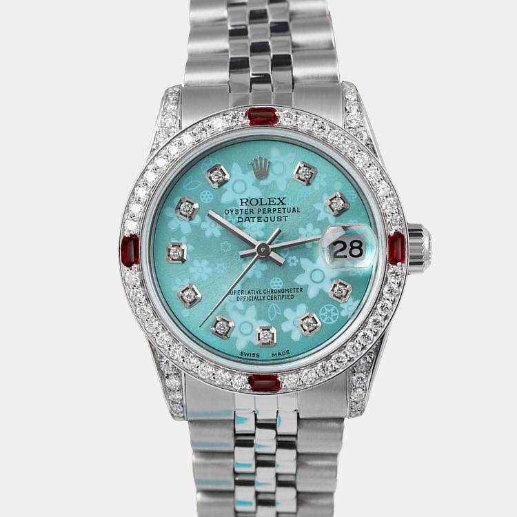 Rolex Customised Blue Flower Diamond Stainless Steel Datejust 16014 ...