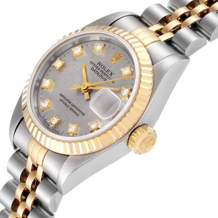 Rolex Grey Diamonds 18K Yellow Gold And Stainless Steel Datejust 69173 ...