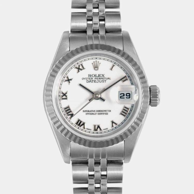 Rolex White Shell 18K White Gold Stainless Steel Datejust 79174 ...