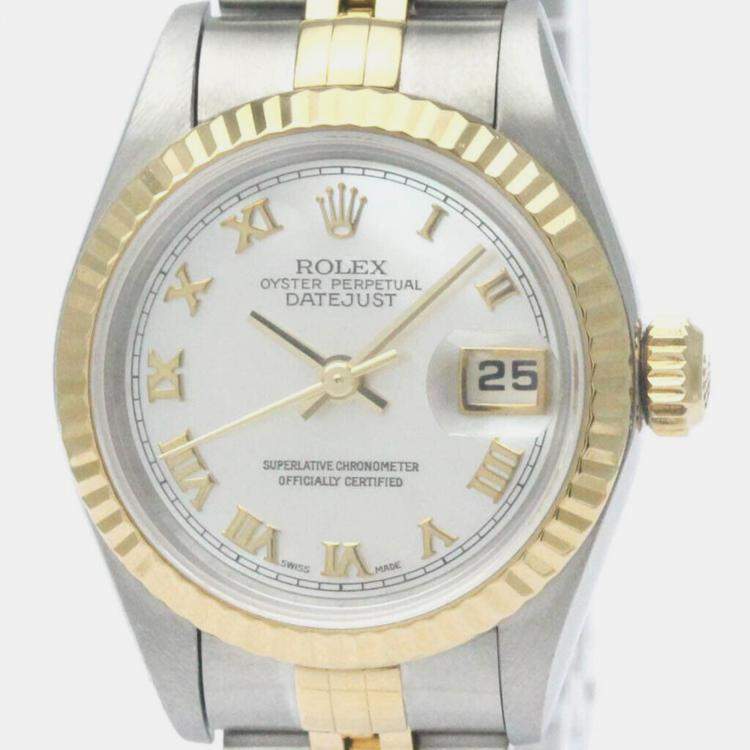 Rolex White Shell 18k Yellow Gold Stainless Steel Datejust 69173 ...