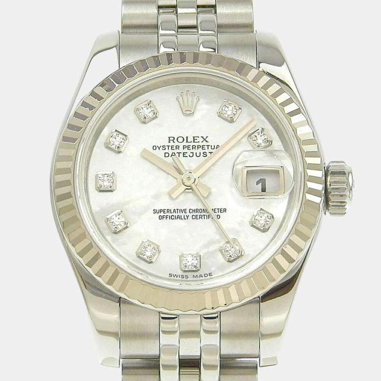 Rolex White Shell 18k White Gold Stainless Steel Diamond Datejust ...