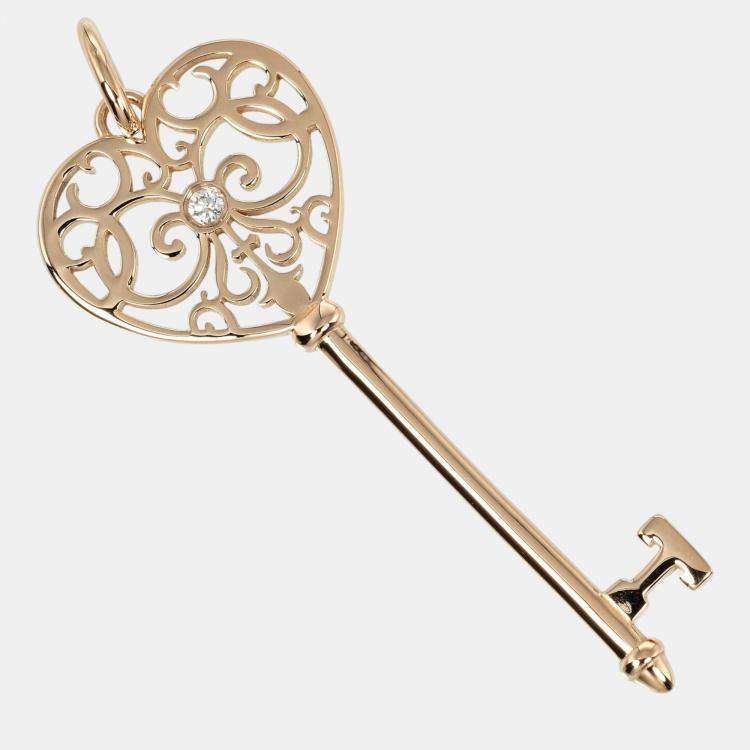 Tiffany & Co. 18K Yellow Gold Diamond Enchant Heart Key Pendant Tiffany ...
