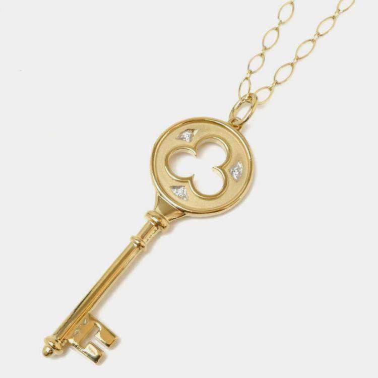 Tiffany & Co. 18K Yellow Gold and Diamond Clover Key Pendant Necklace ...