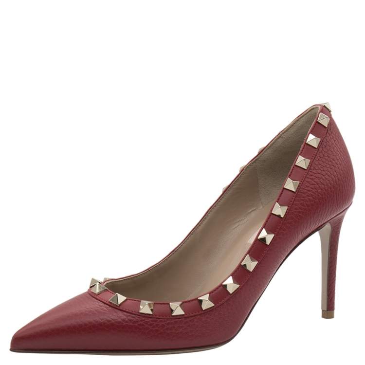 Valentino Red Leather Rockstud Embellished Pointed Toe Pumps Size 35.5 ...