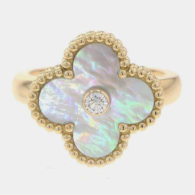 Van Cleef & Arpels 18K Yellow Gold Vintage Alhambra Diamond Mother of ...