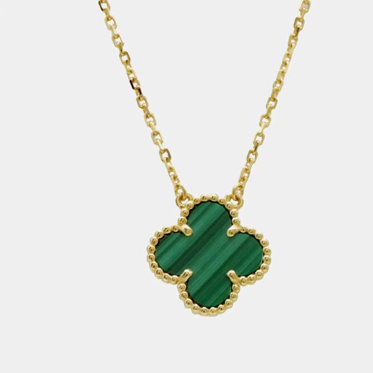 Van Cleef & Arpels 18k Yellow Gold Malachite Alhambra Necklace Pendant ...