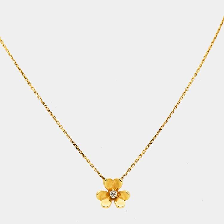 Van Cleef & Arpels Frivole Diamond 18k Yellow Gold Mini Model Necklace ...