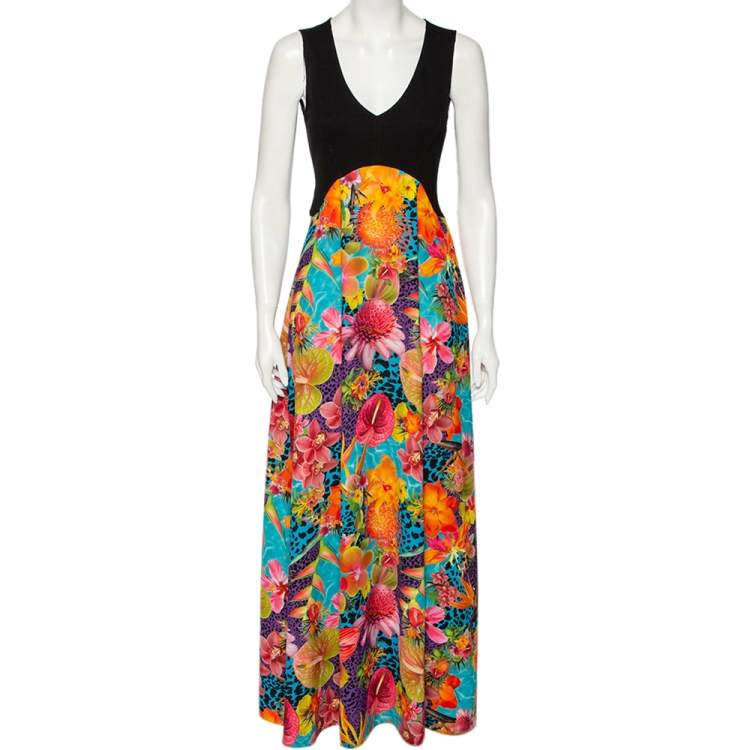 Versace Jeans Multicolored Floral Printed Sleeveless Maxi Dress M ... Versace Jeans Multicolored Floral Printed Sleeveless Maxi Dress M ...