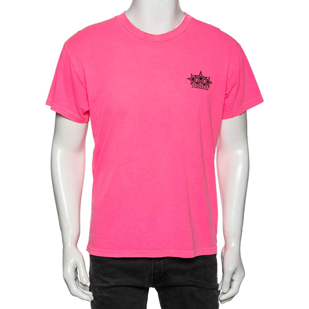 Amiri Pink Cotton Five Star Logo Printed Crewneck T Shirt Xs Amiri