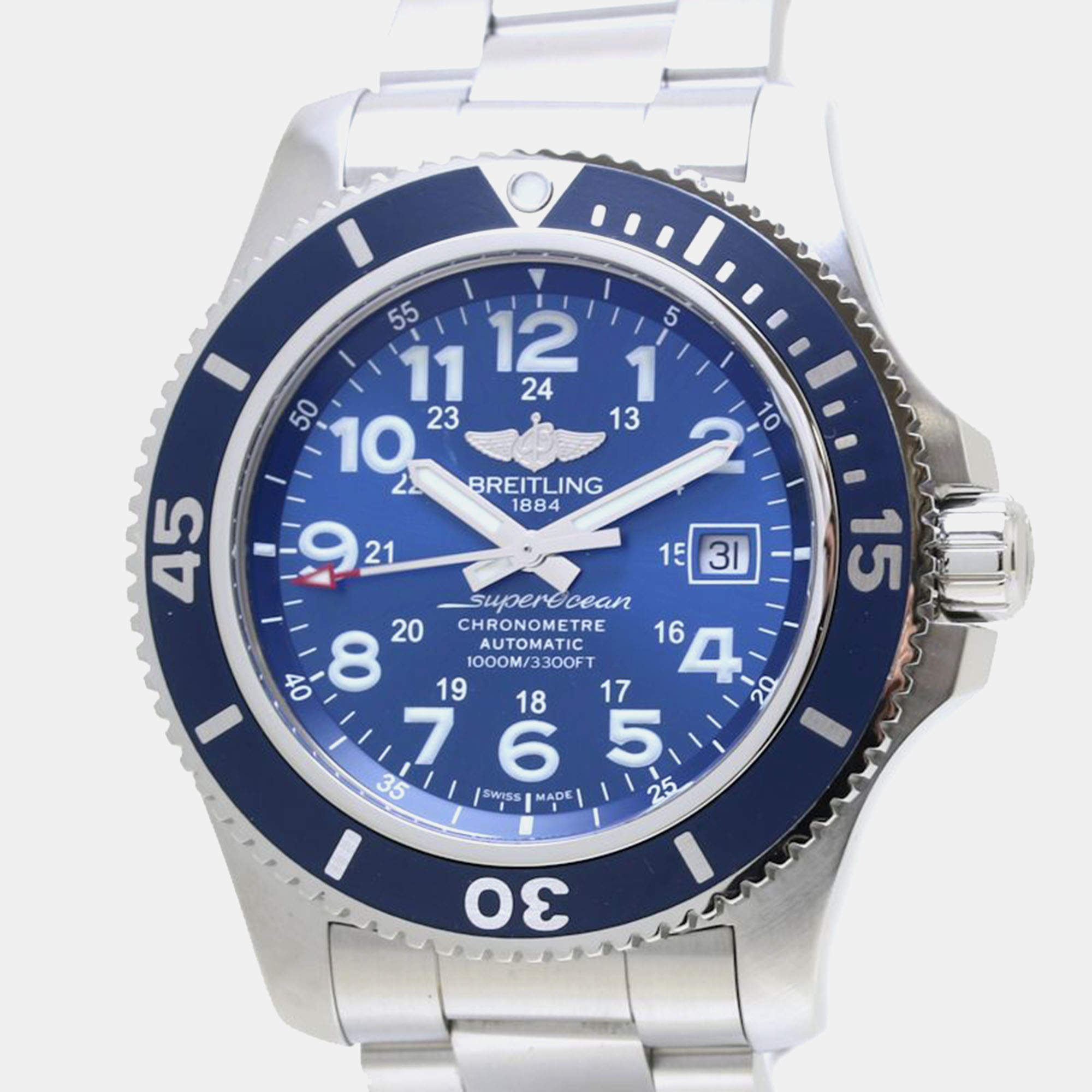 Breitling Blue Stainless Steel Superocean A17392D8/C910 Automatic Men's Wristwatch 44 mm