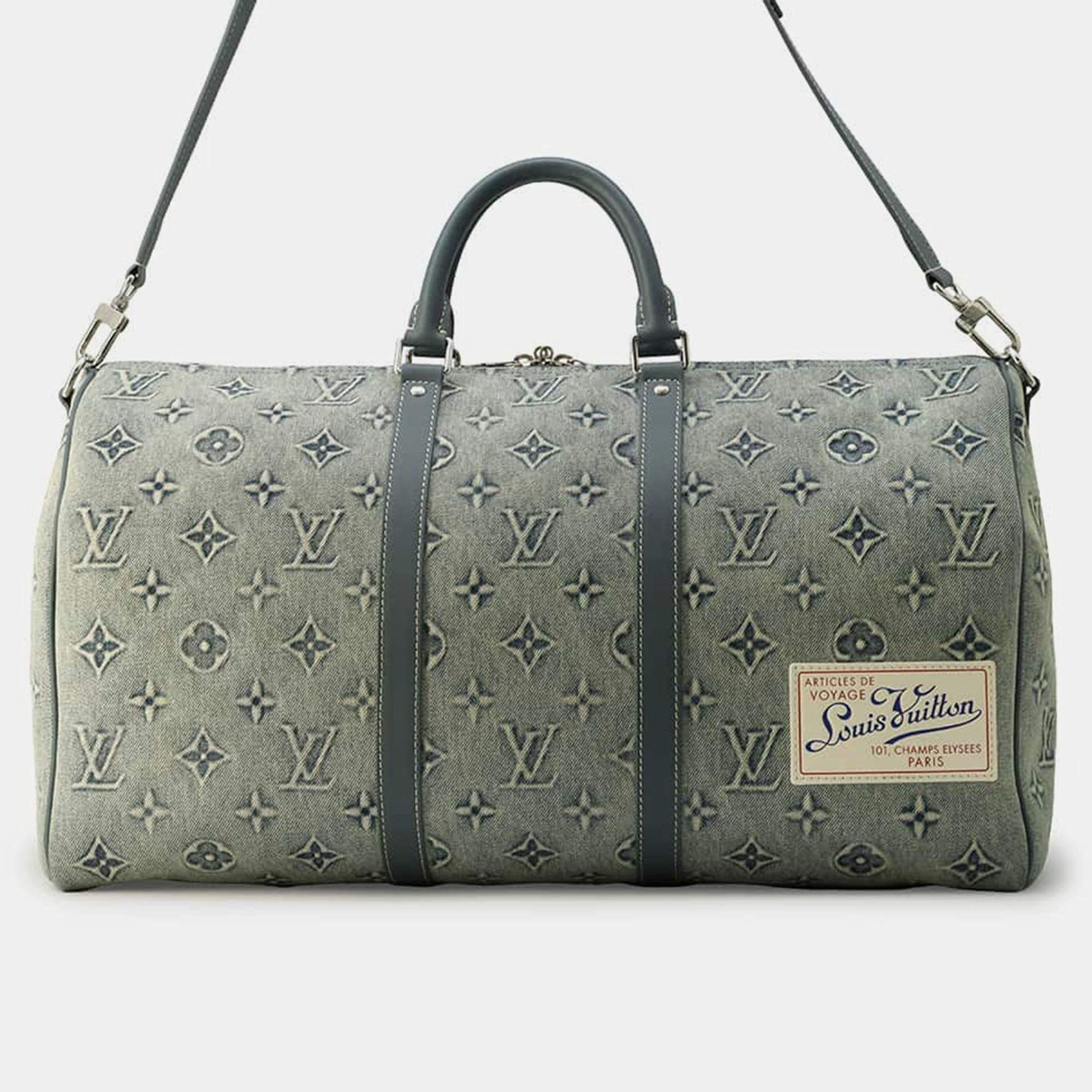Louis Vuitton Blue Monogram Washed Denim Keepall Bandouliere Size 50