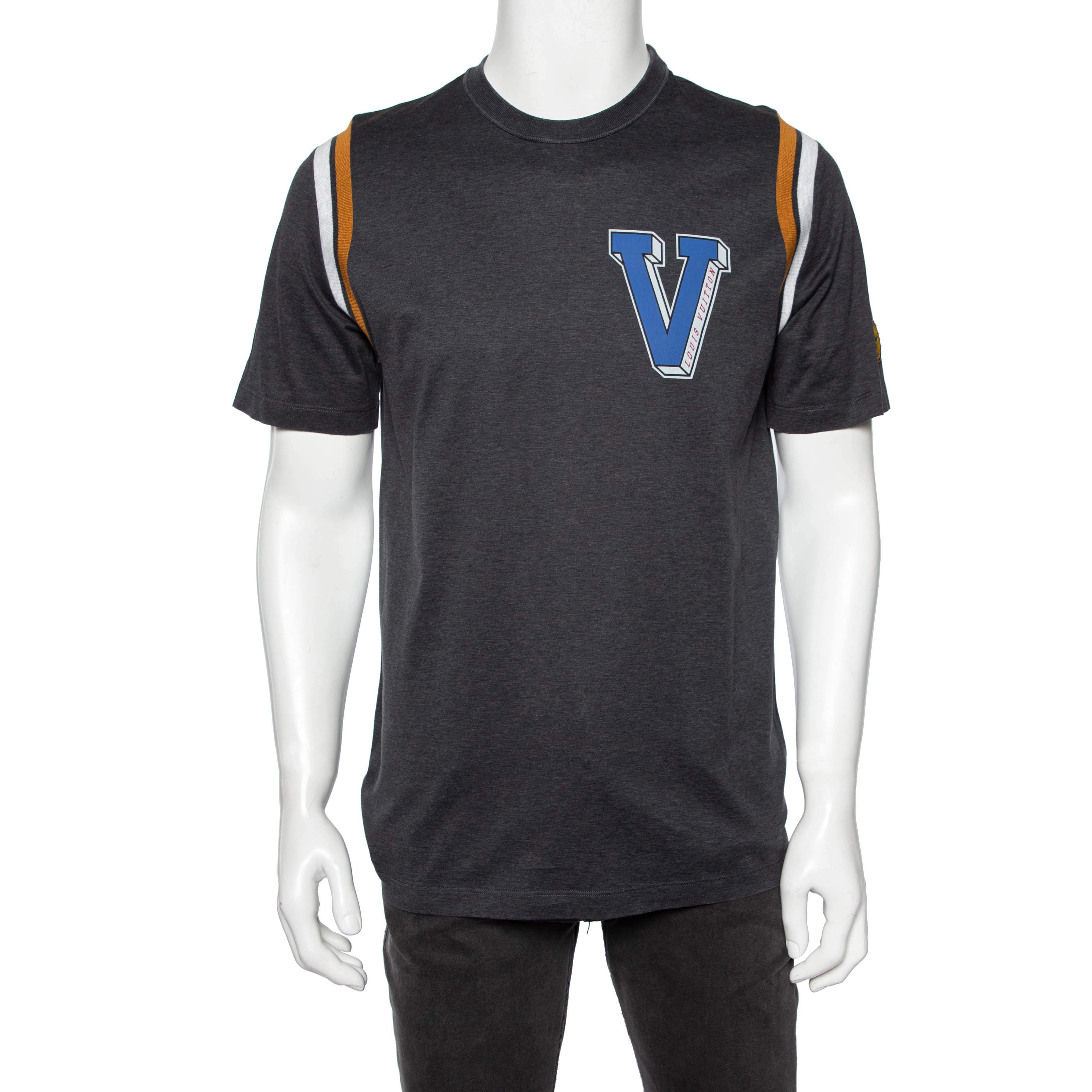 Louis Vuitton Grey Cotton Contrast Rib Detailed Crew Neck T-Shirt L ...