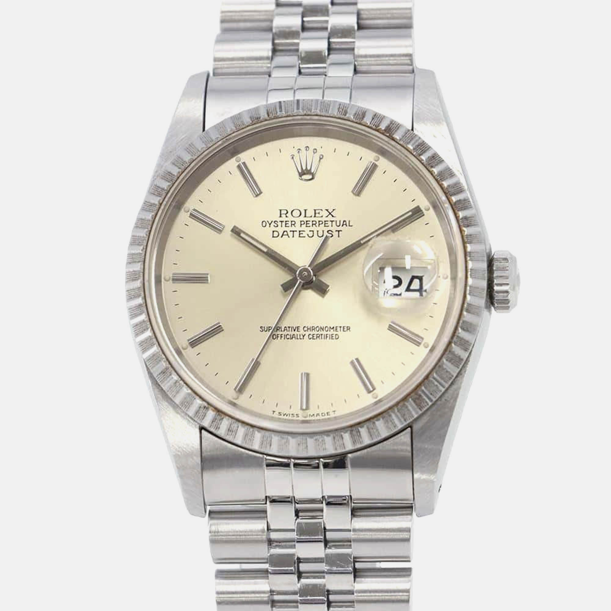 Rolex Silver Stainless Steel Datejust Automatic Men's Wristwatch 36 mm ...