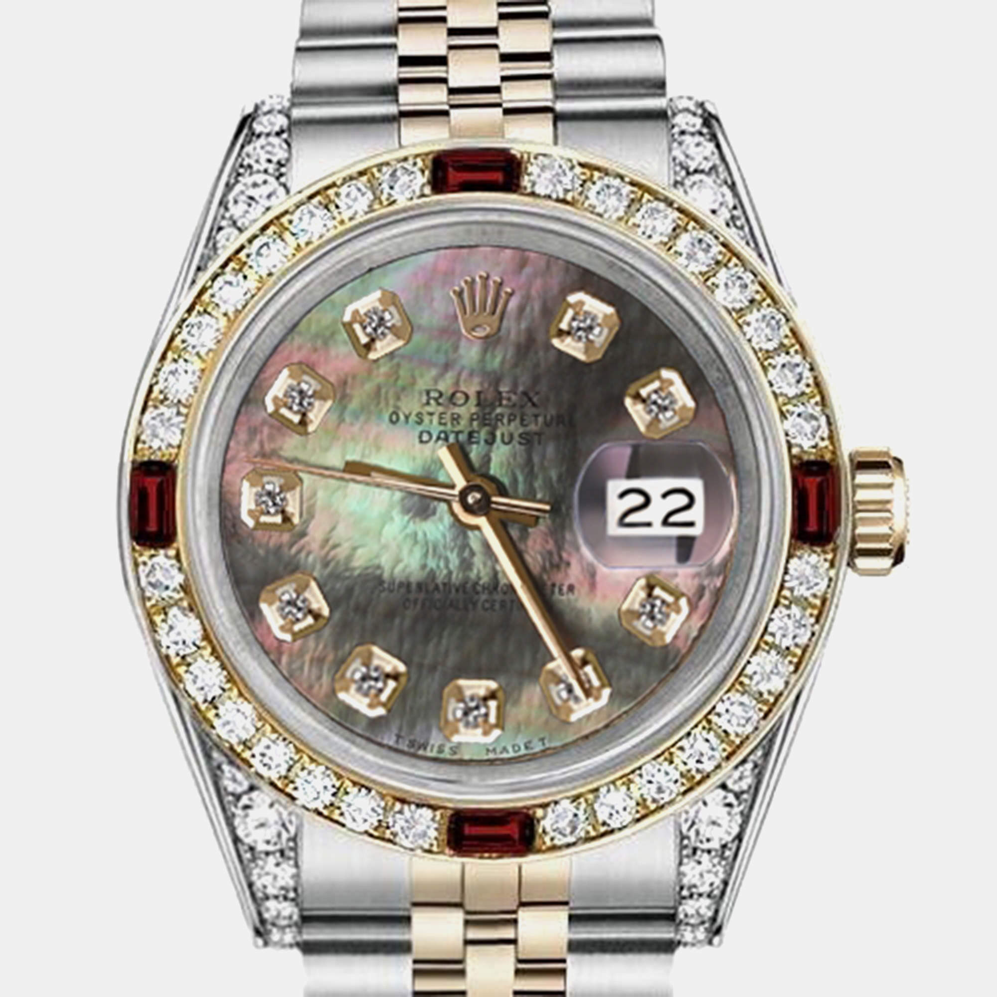 Rolex Customised Black MOP Diamond 18K Yellow Gold Stainless Steel ...