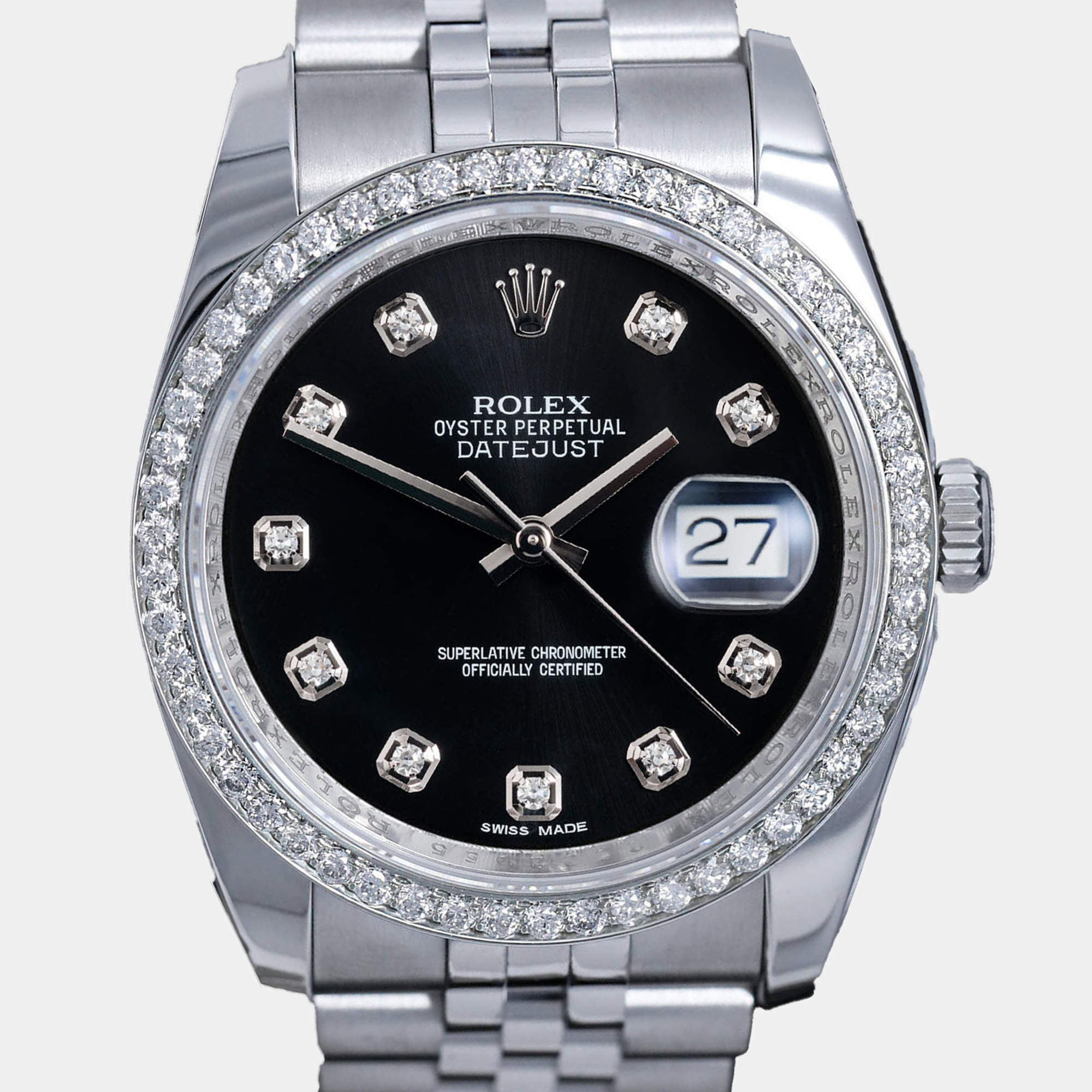 Rolex 36mm Datejust Factory Black Diamond Dial with Custom Diamond ...