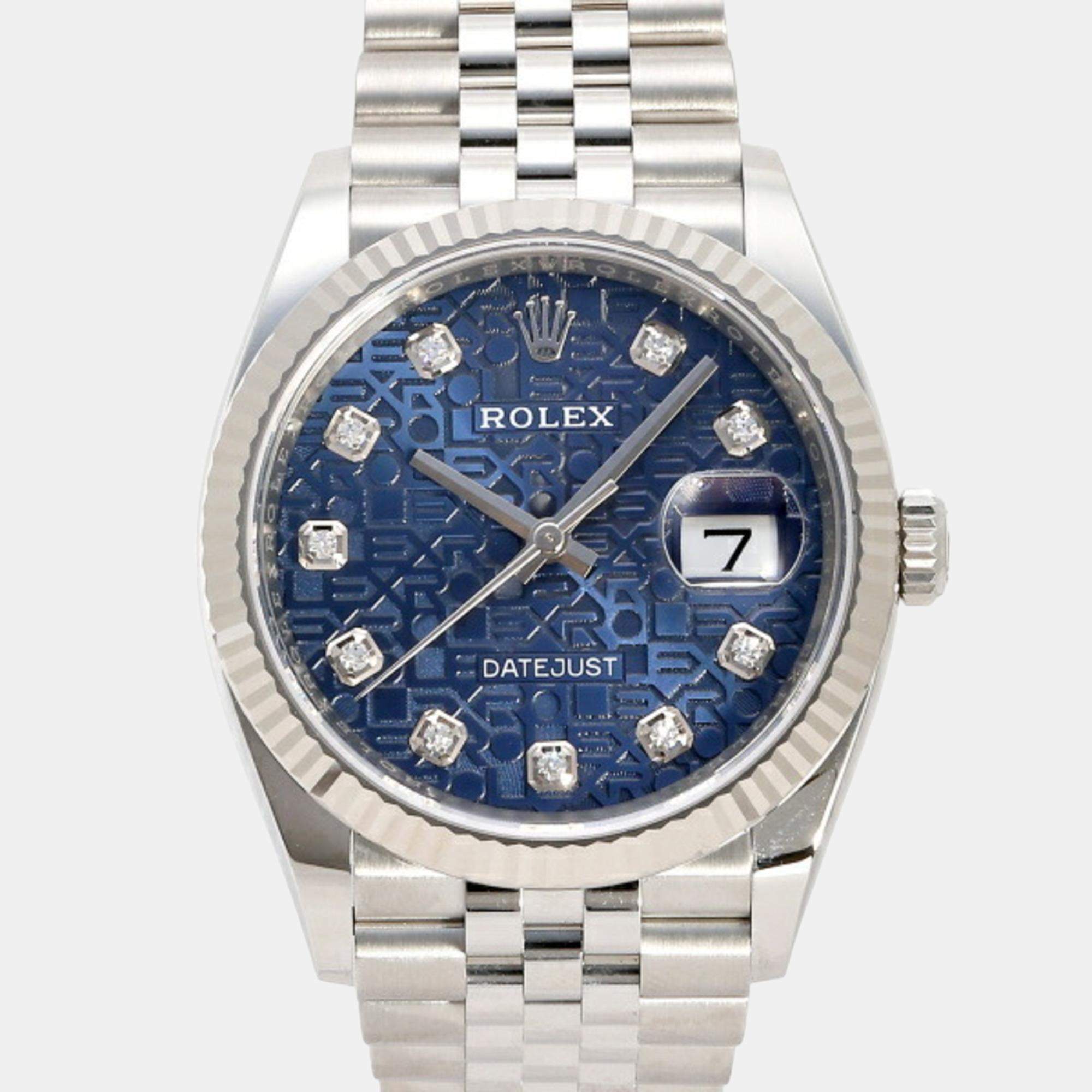 Rolex Blue White Gold Stainless Steel Datejust 126234G Men's Watch 36MM ...