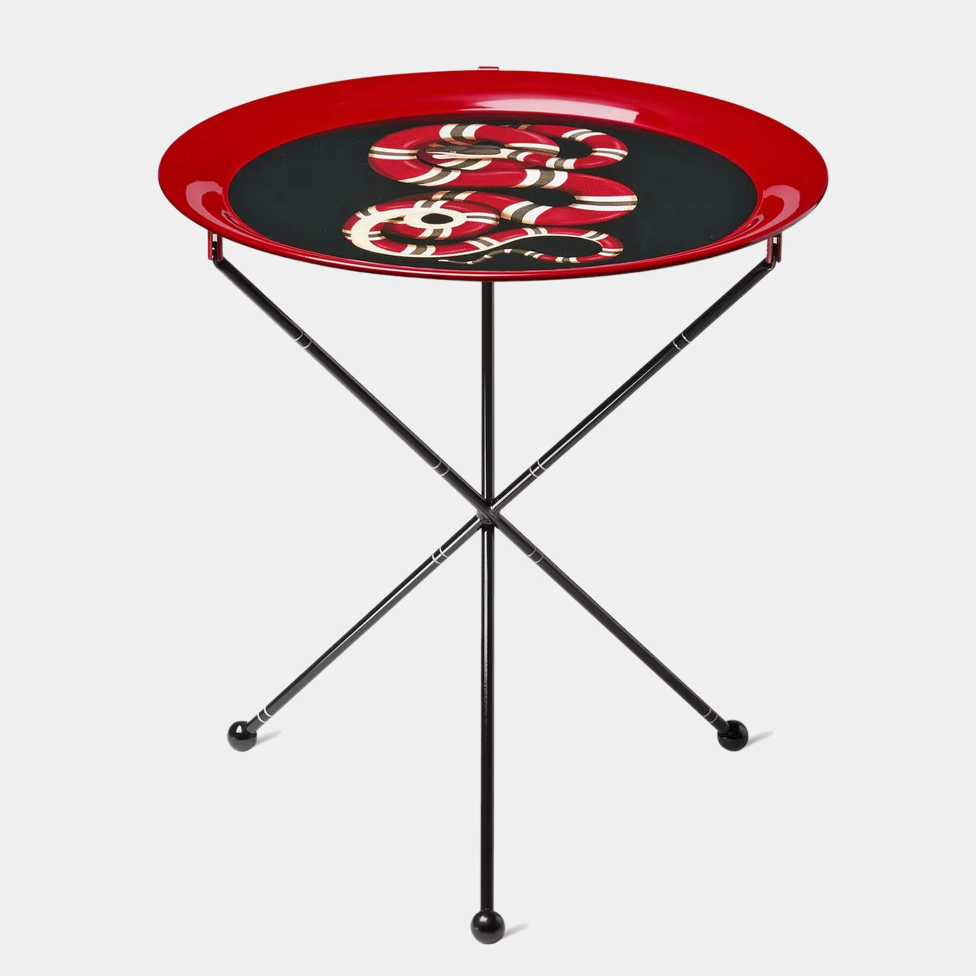 Gucci Red Black Kingsnake Print Metal Folding Tray