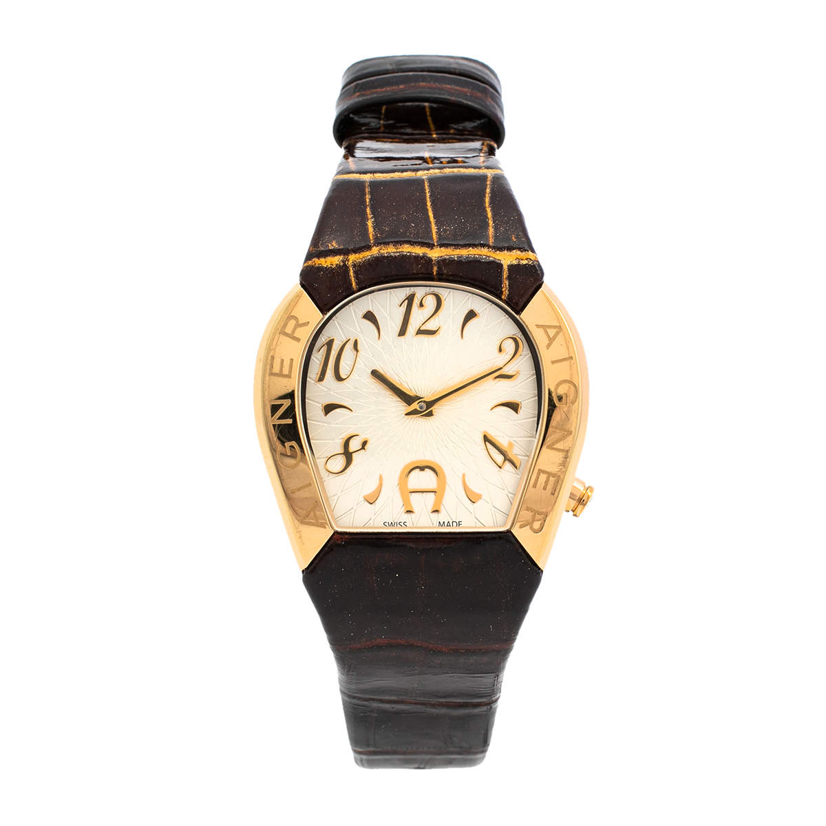 Aigner Silver Gold Tone Stainless Steel Leather Cremona A40200 Women's ...