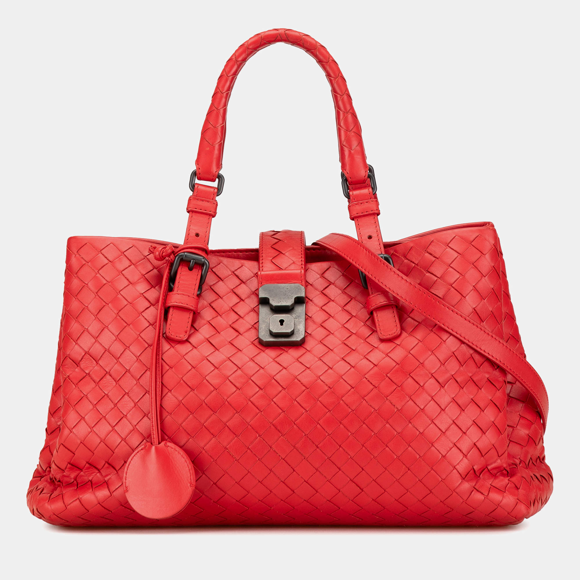 Bottega Veneta Red Small Intrecciato Roma Bag