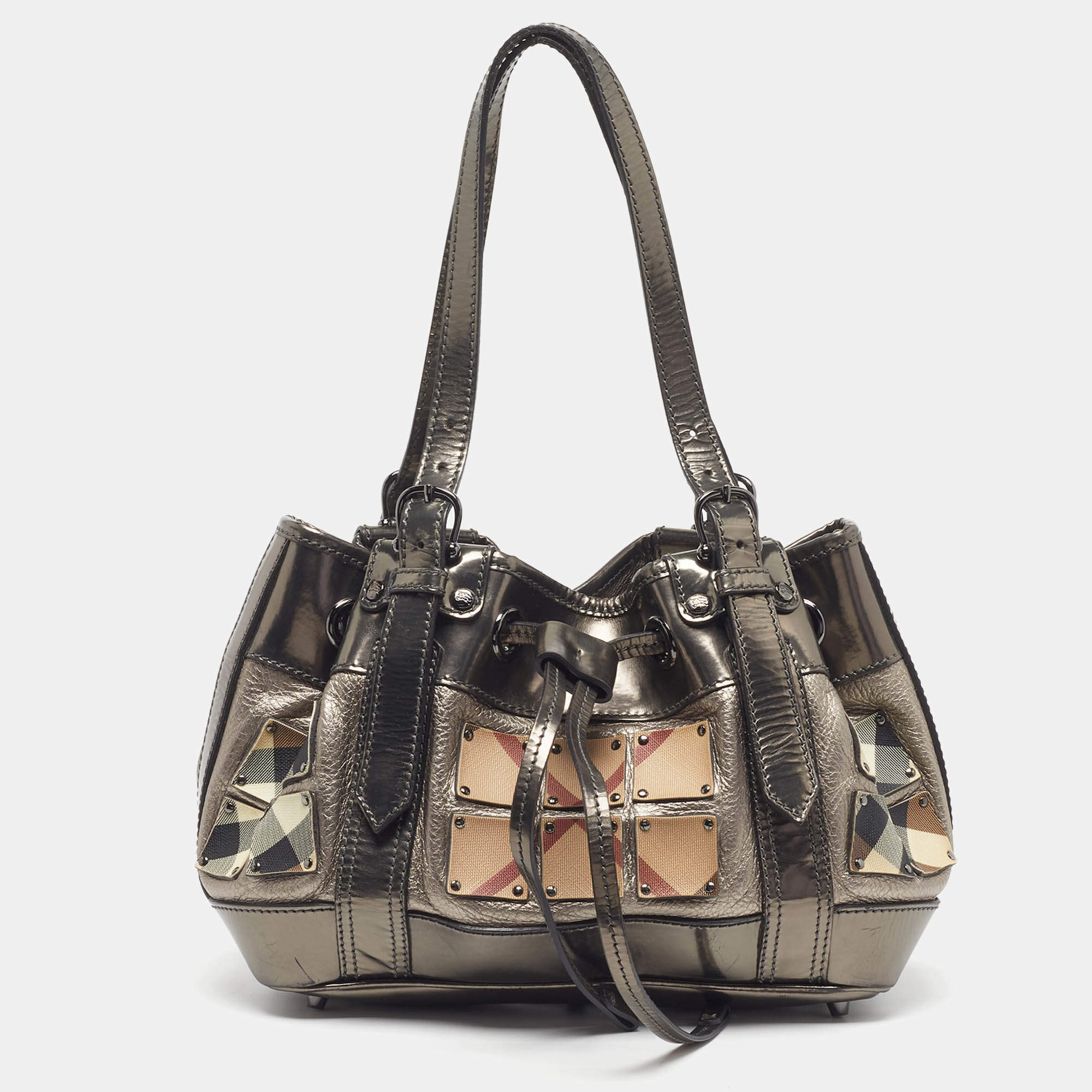 Burberry Beaton Armored Metallic Supernova Check Leather Tote Burberry ...