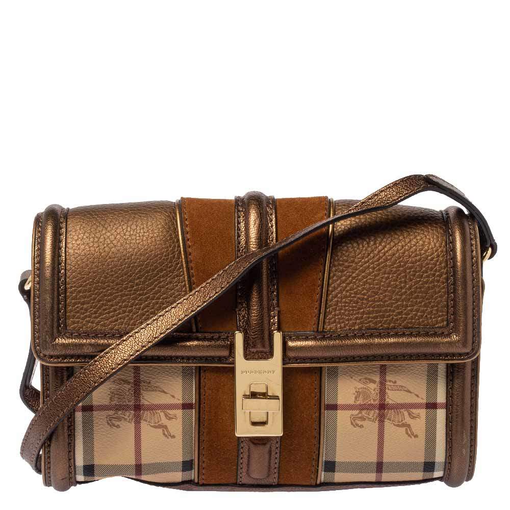 Burberry Metallic Brown/Beige Leather, Coated Canvas and Suede Berkeley ...
