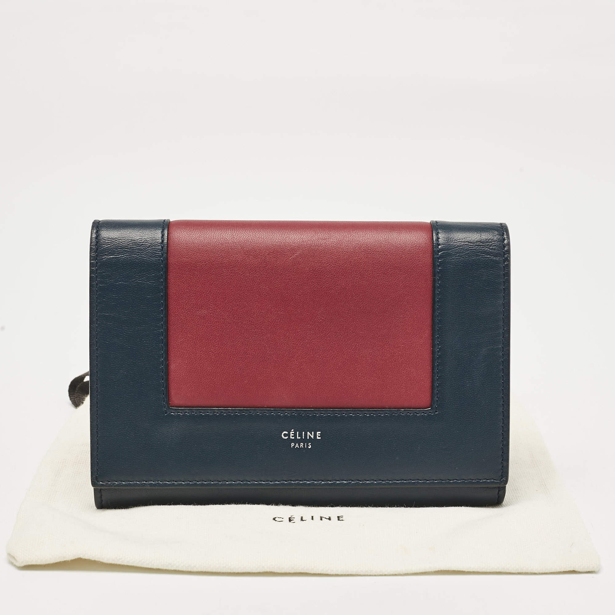 Celine Navy Blue Orange Leather Large Multifunction Strap Wallet Celine TLC