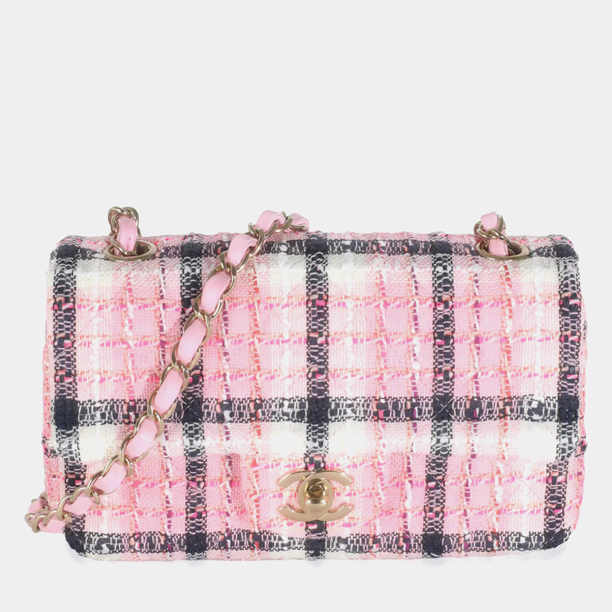 Chanel 24S Black Pink Tweed Mini Rectangular Flap Bag