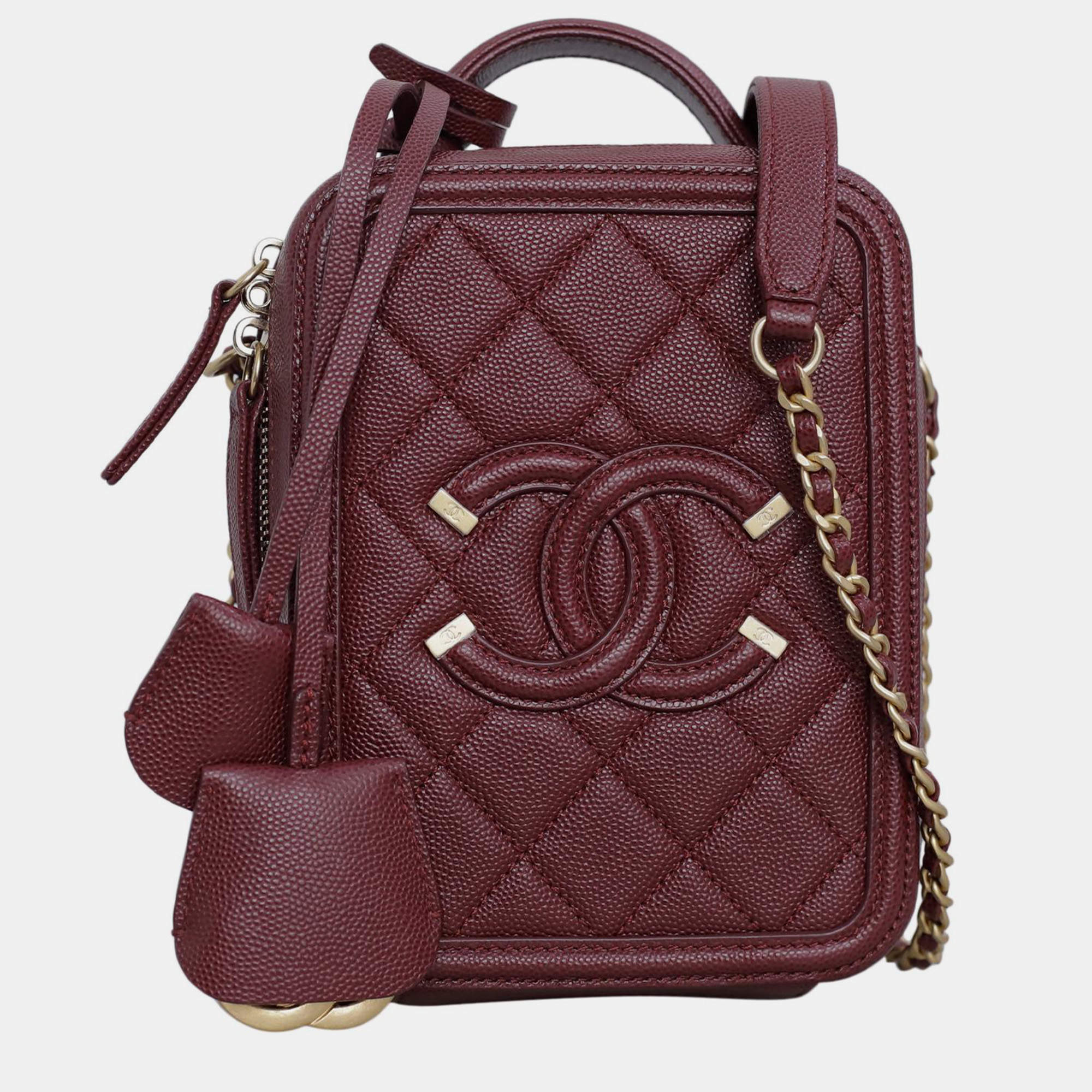 Chanel Maroon Small CC Filigree Vertical Vanity Case Bag Chanel | The ...