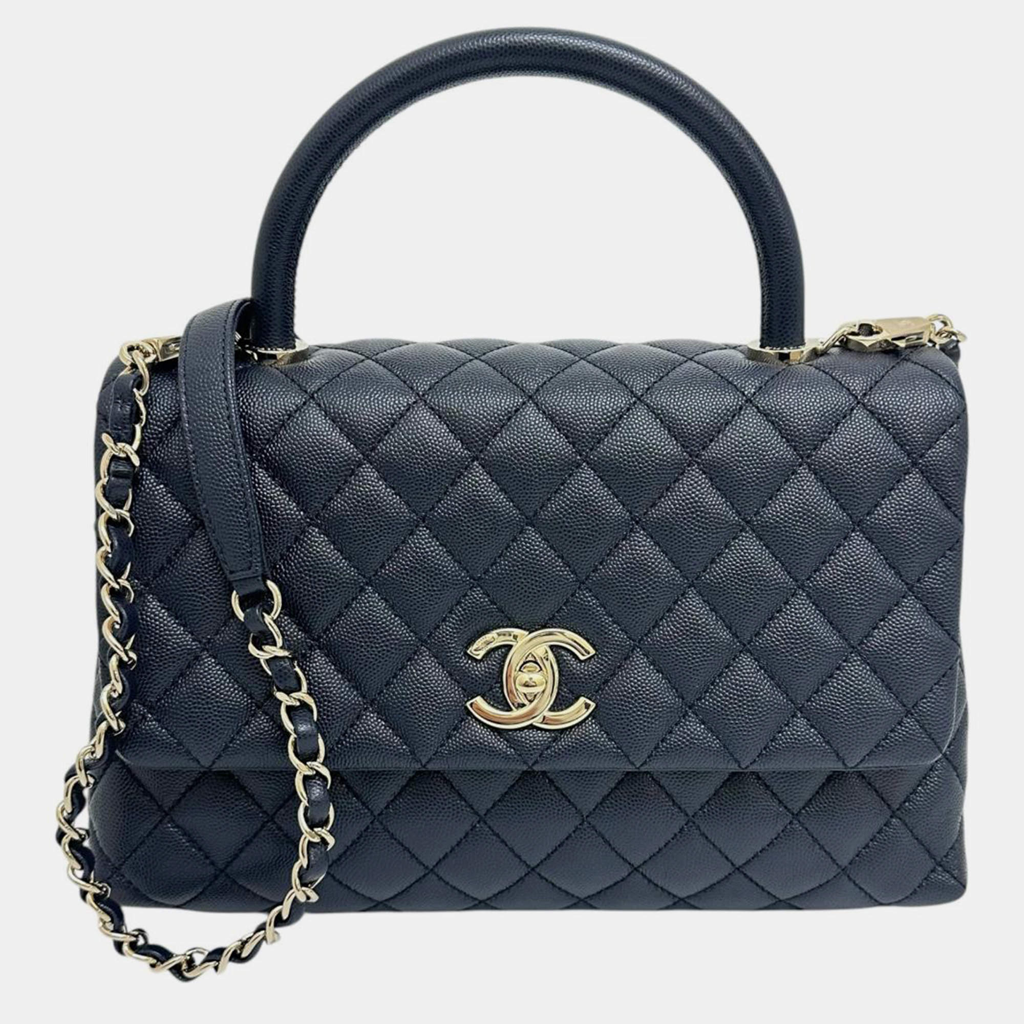 Chanel Navy Blue Leather Caviar Skin Coco Handle Bag Chanel | The ...