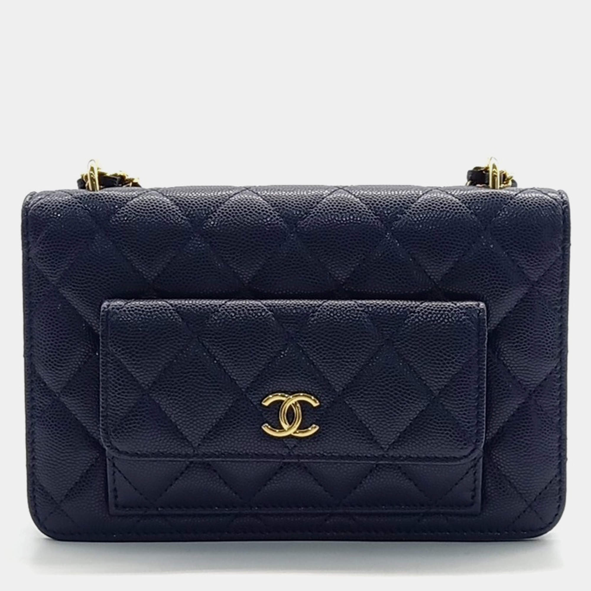 Chanel Navy Blue Leather Walle on Chain Bag