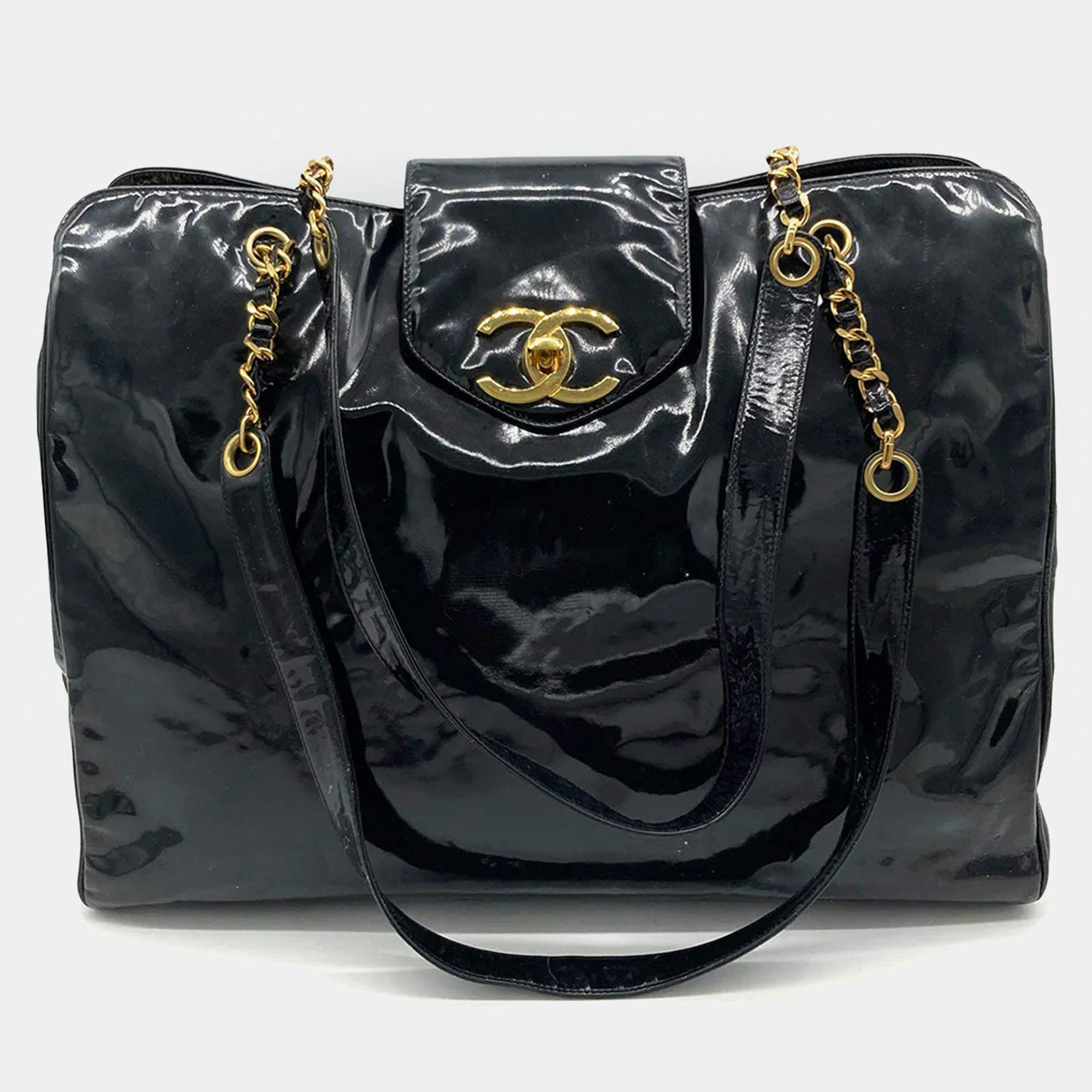 Chanel Black Patent Xl Weekender Super Model Tote Chanel | The Luxury ...