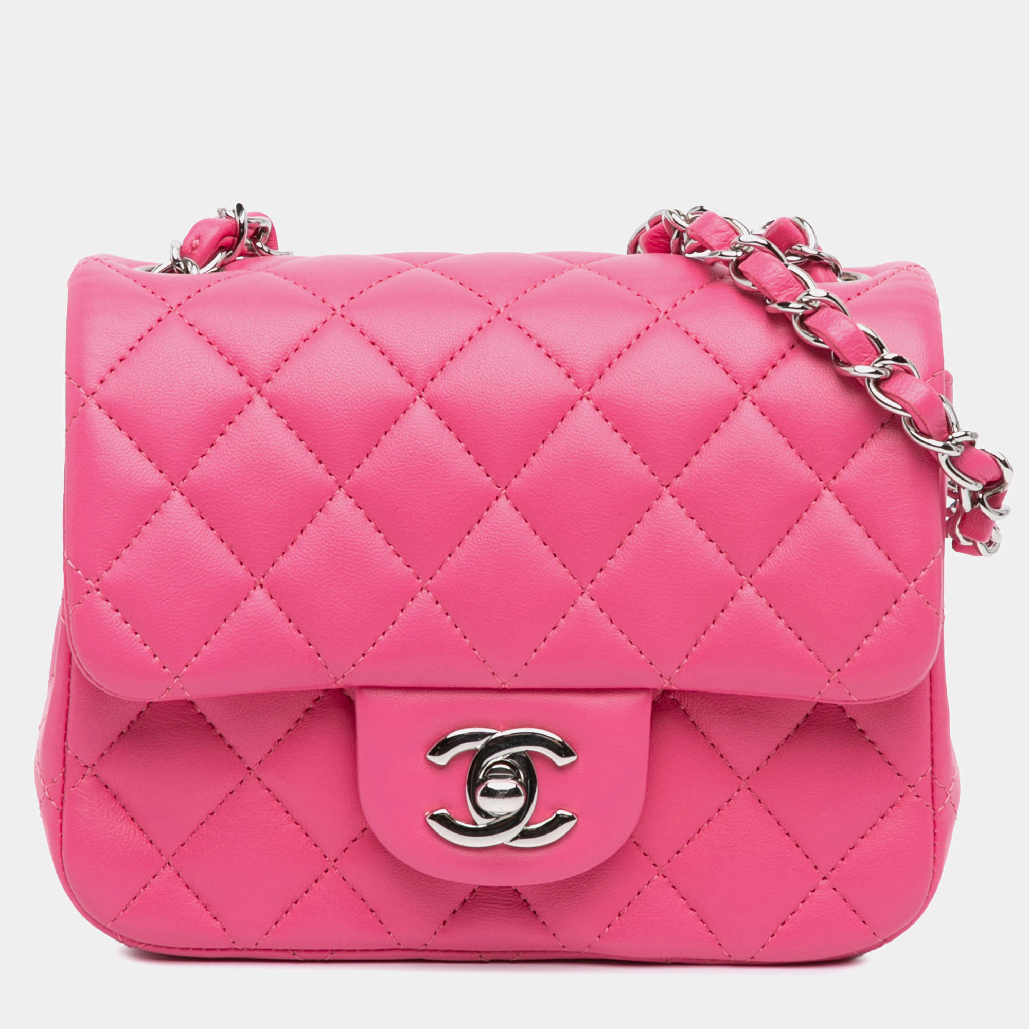 Chanel Pink Mini Lambskin Square Classic Single Flap Bag