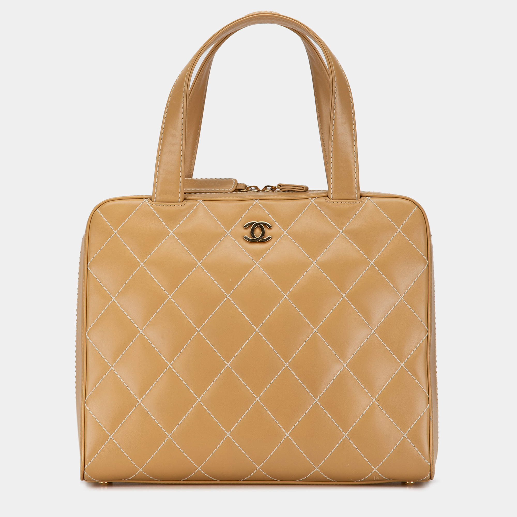 Chanel Beige Leather CC Wild Stitch Handbag