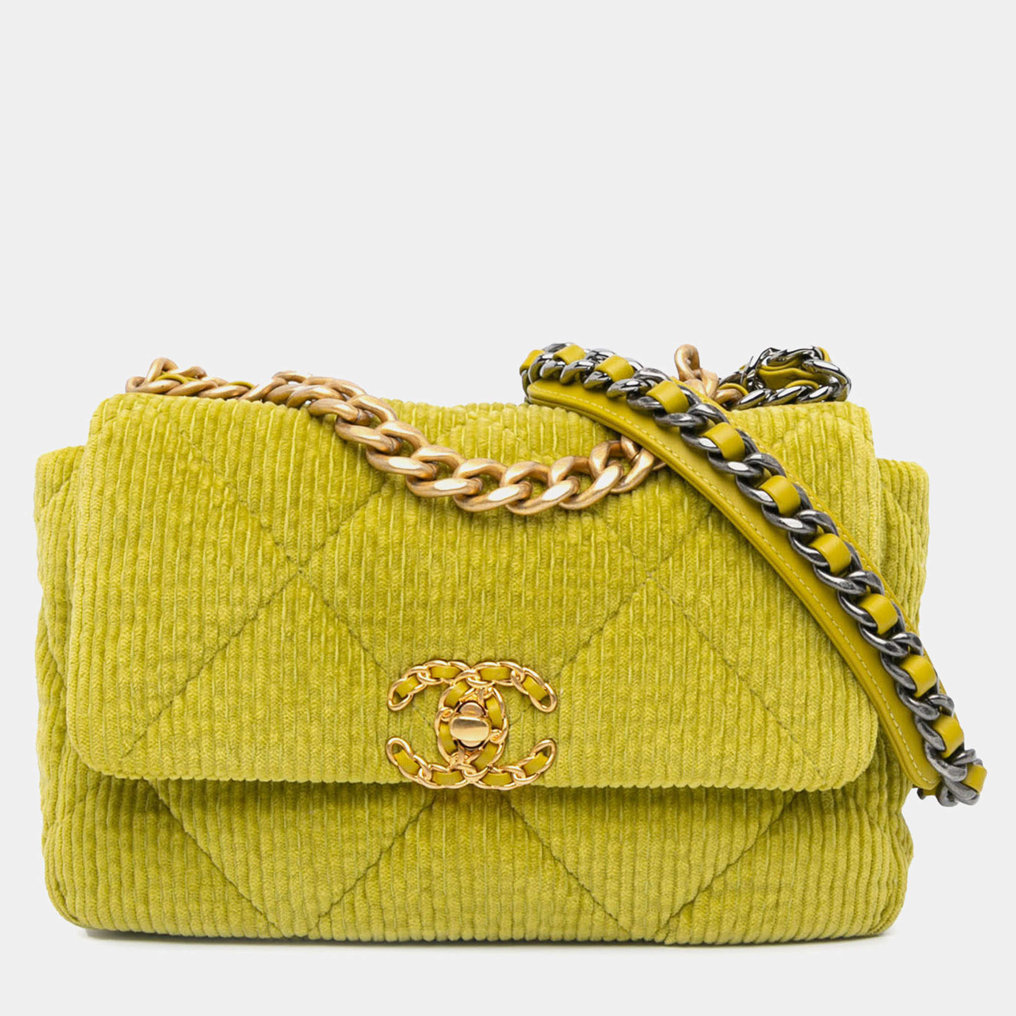 Chanel Green Medium Corduroy 19 Flap