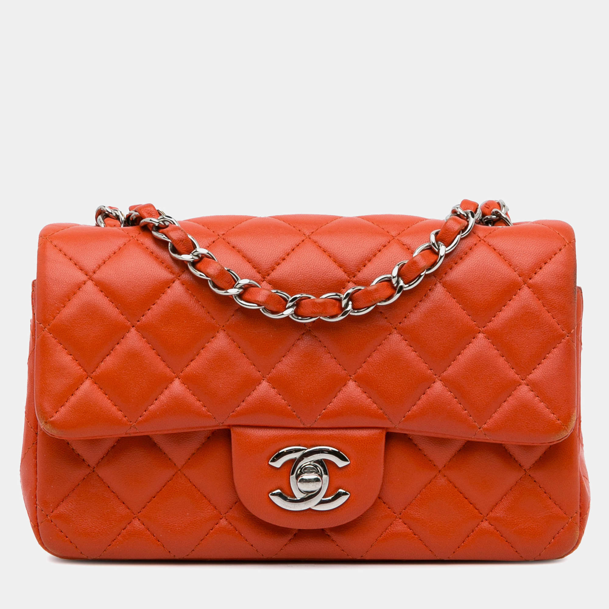 Chanel Orange Mini Rectangular Classic Lambskin Single Flap