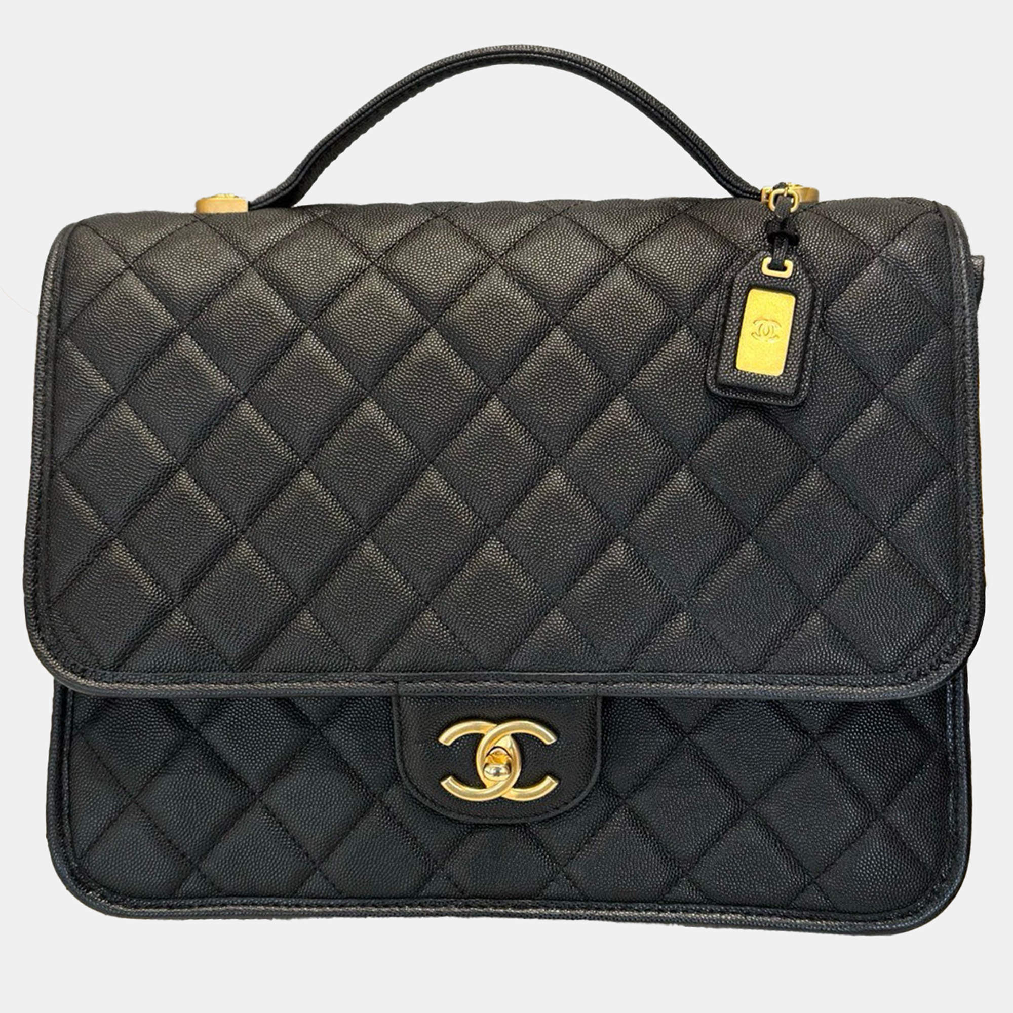 Chanel 22K Black Gold Caviar Leather Backpack With Microchip Chanel ...