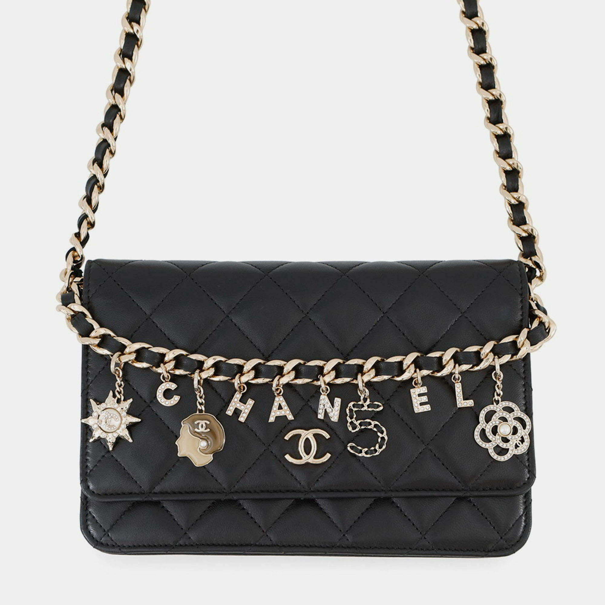 Chanel Chain Wallet Classic Matelasse Coco Mark Lambskin Black Chanel ...