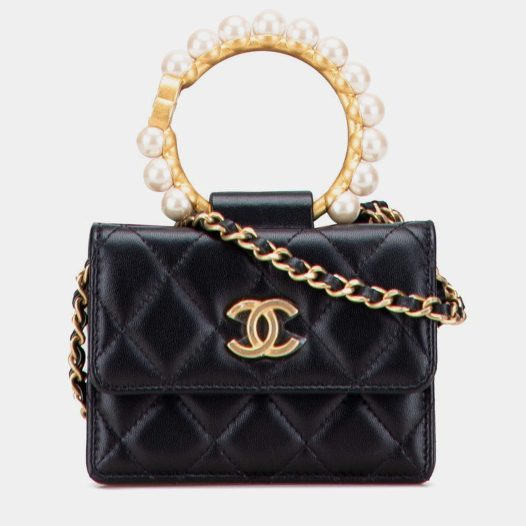 Chanel Coco Mark Mini Matelasse Top Handle Chain Shoulder Bag Black ...