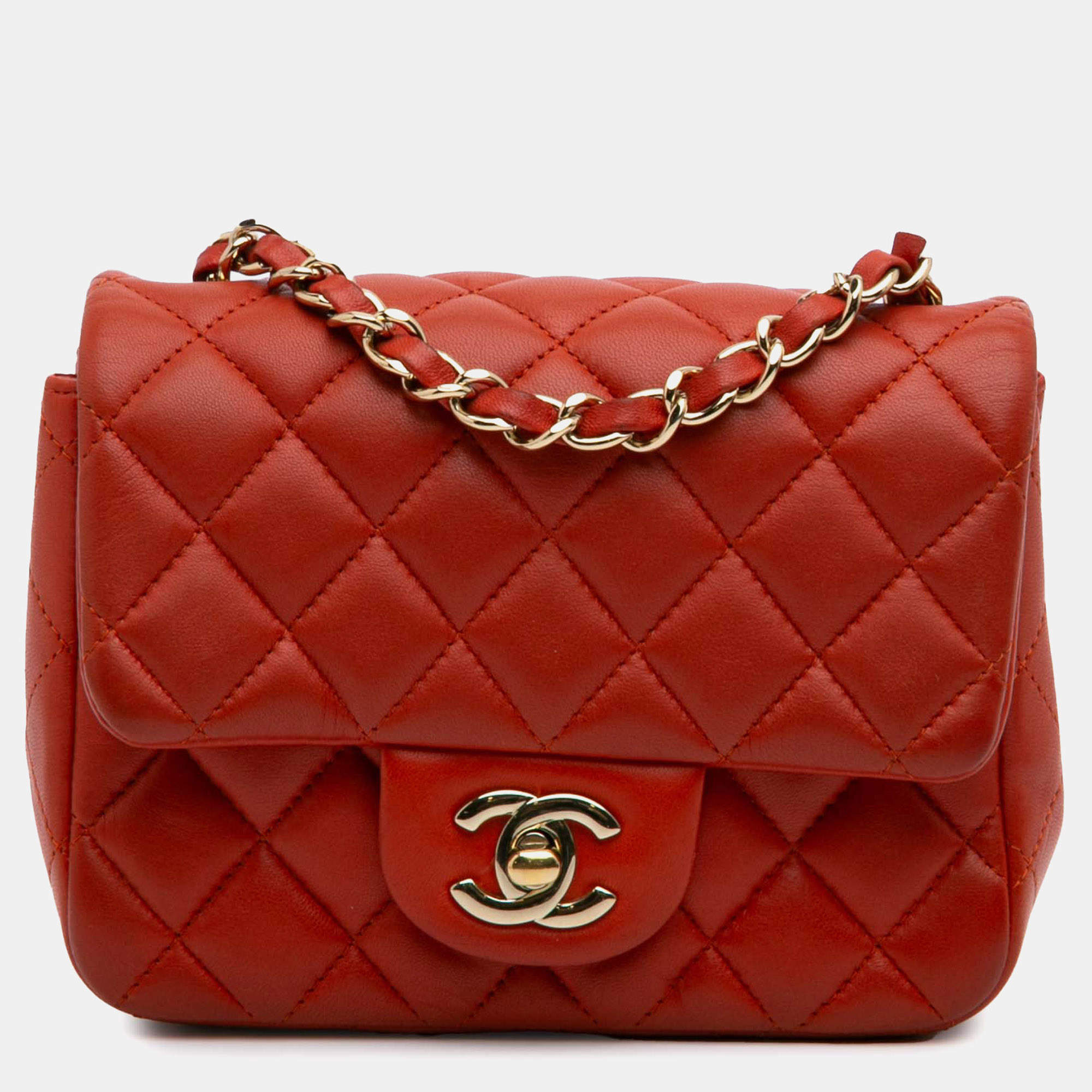 Chanel Orange Mini Square Classic Lambskin Single Flap Chanel | TLC UAE