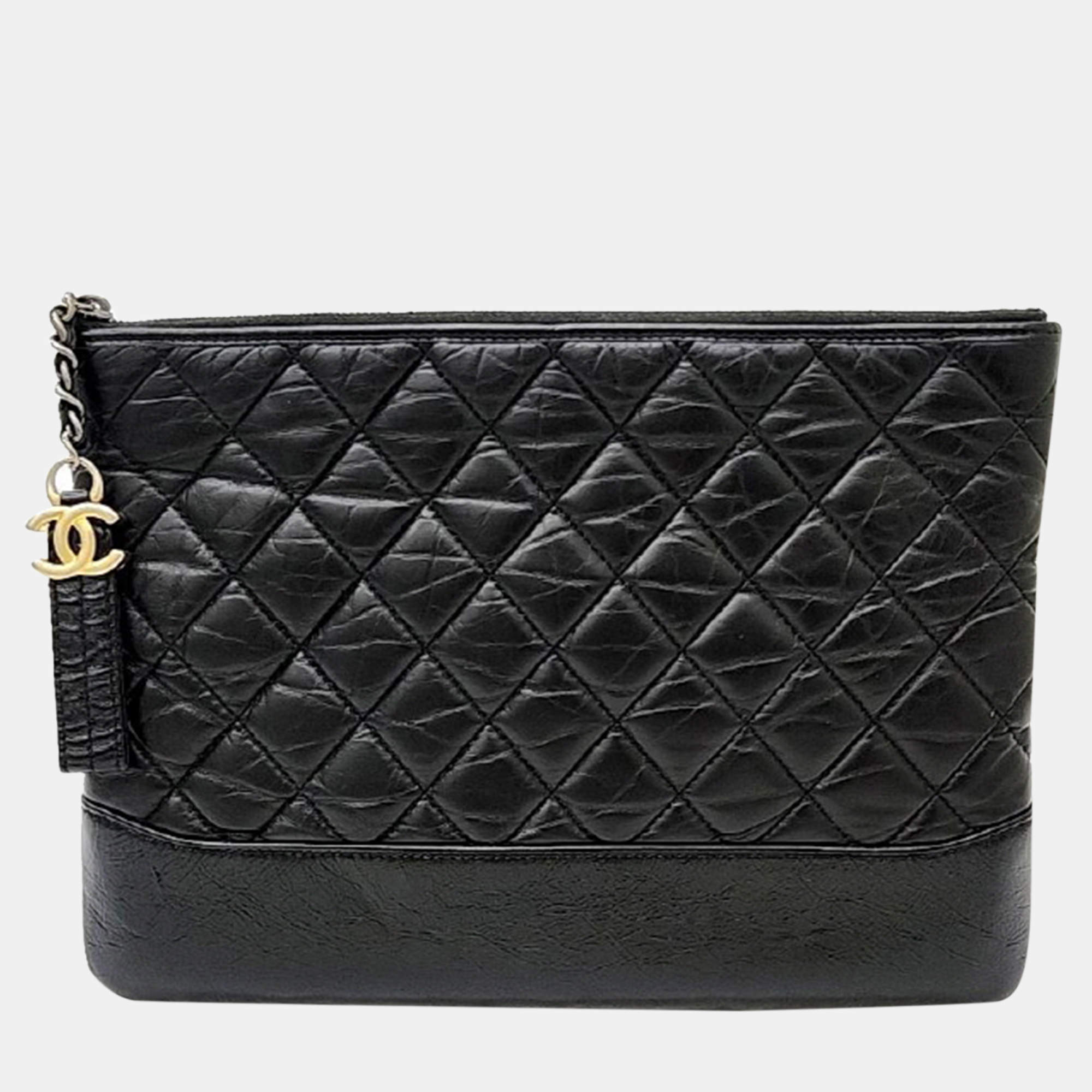 Chanel Black Leather Gabrielle Medium Clutch Bag Chanel | The Luxury Closet