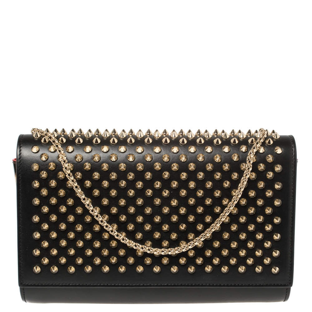 Christian Louboutin Black Leather Paloma Spiked Chain Clutch Christian ...