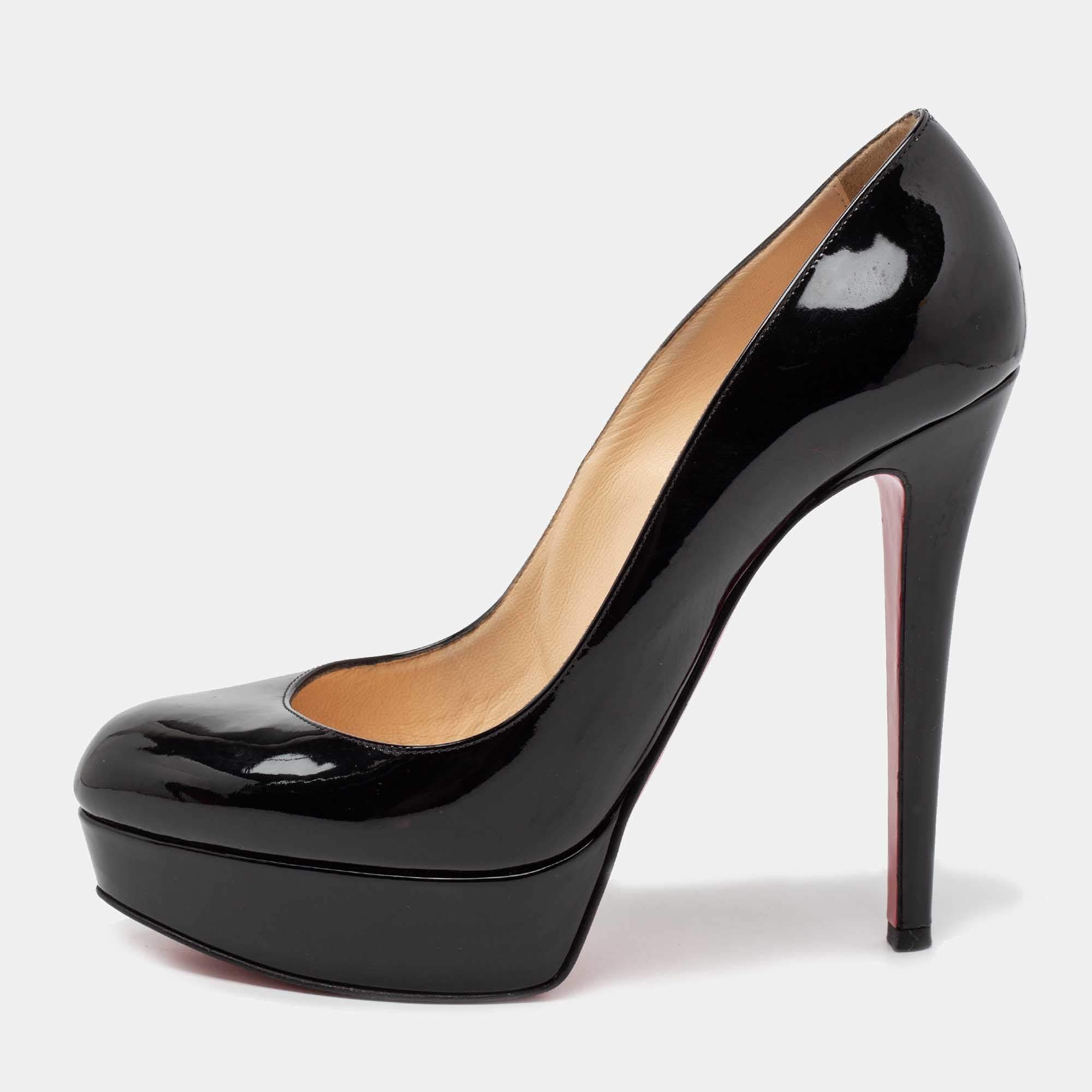 Christian Louboutin Black Patent Leather Bianca Platform Pumps Size 38. ...