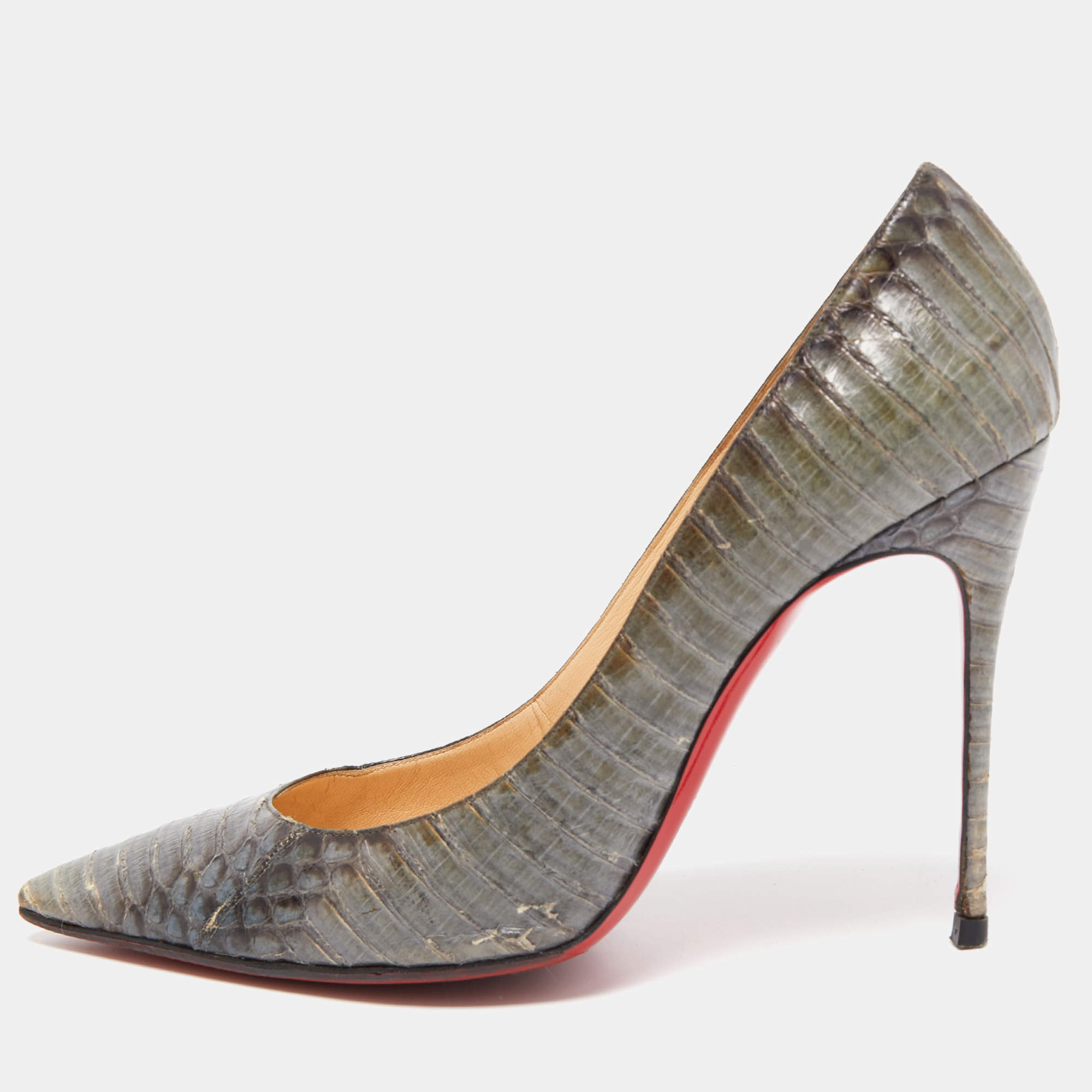 Christian Louboutin Grey/Green Python Leather Kate Pumps Size 40.5 ...
