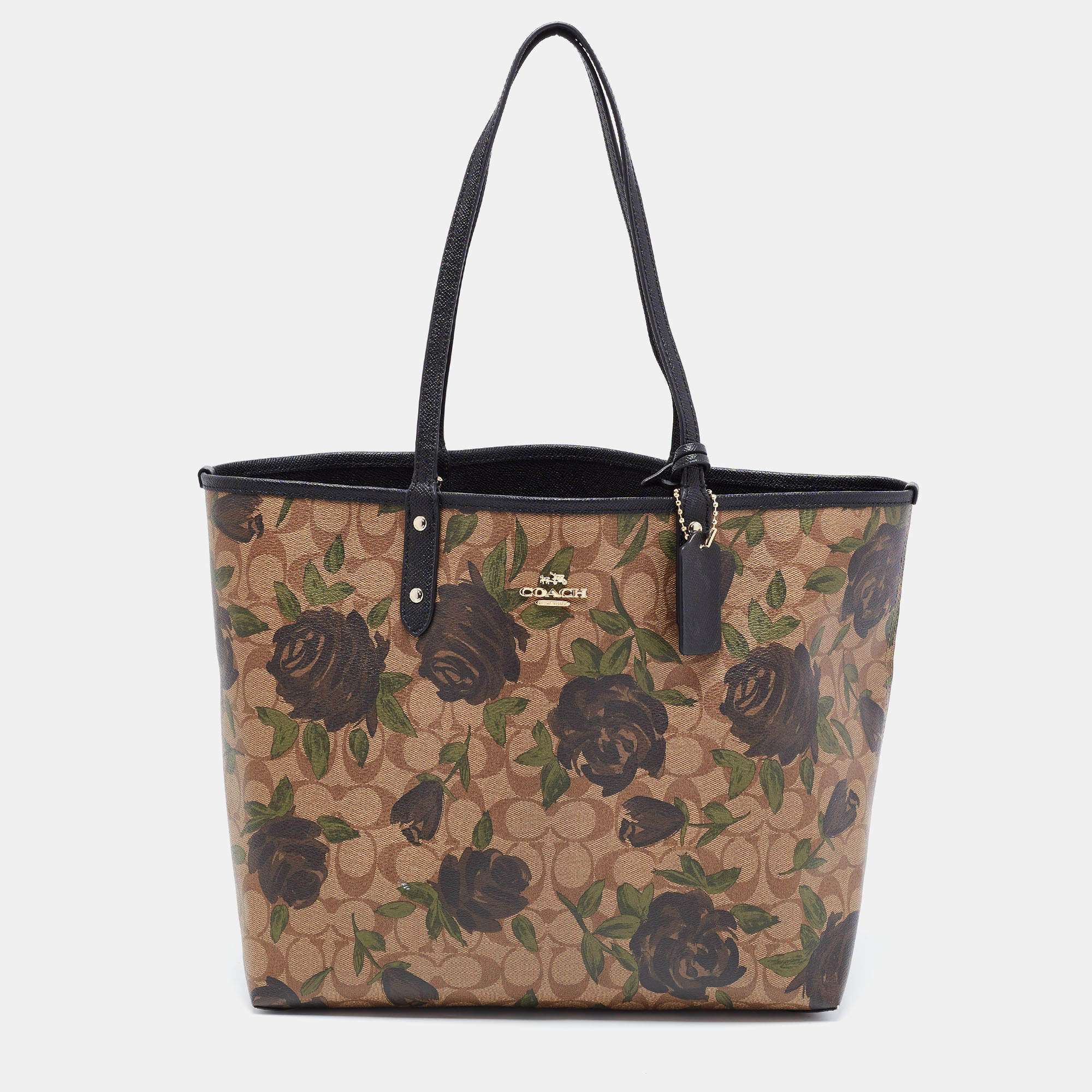 Coach Black/Beige Floral Print Signature Coated Canvas and Leather ...