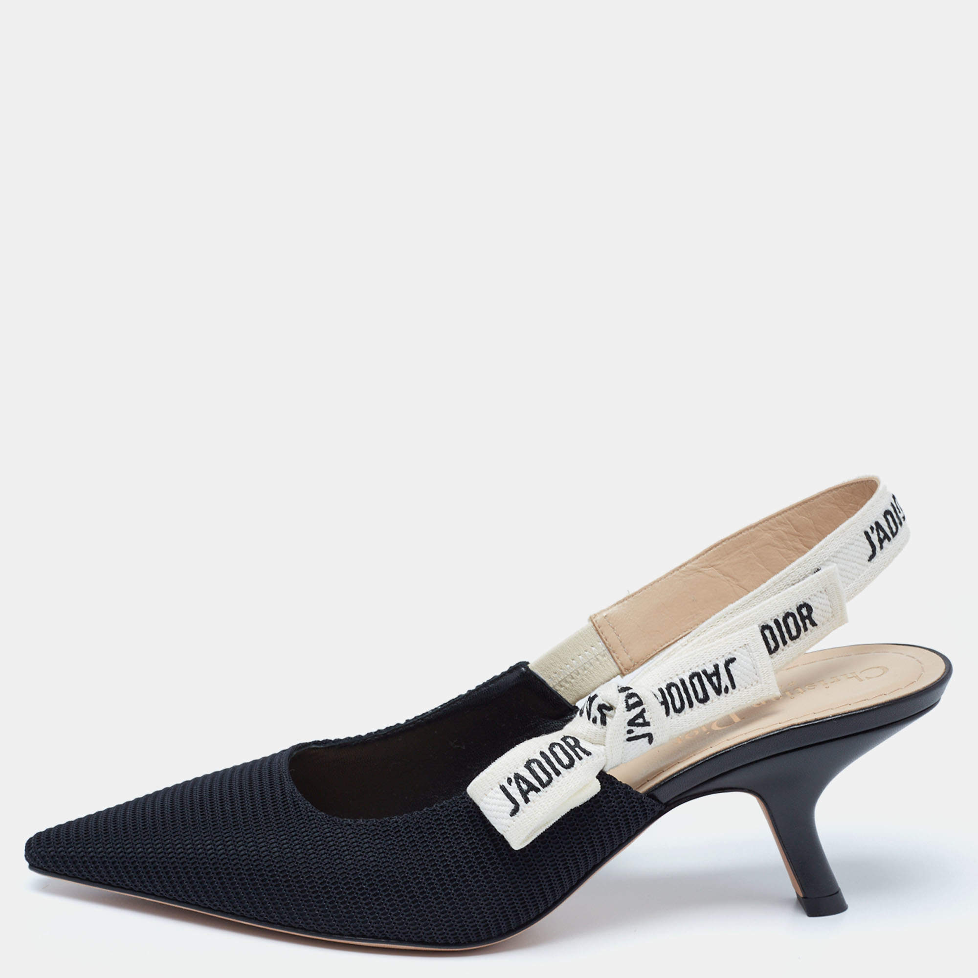 Dior Black Technical Fabric and Ribbon J'adior Slingback Pumps Size 38 ...