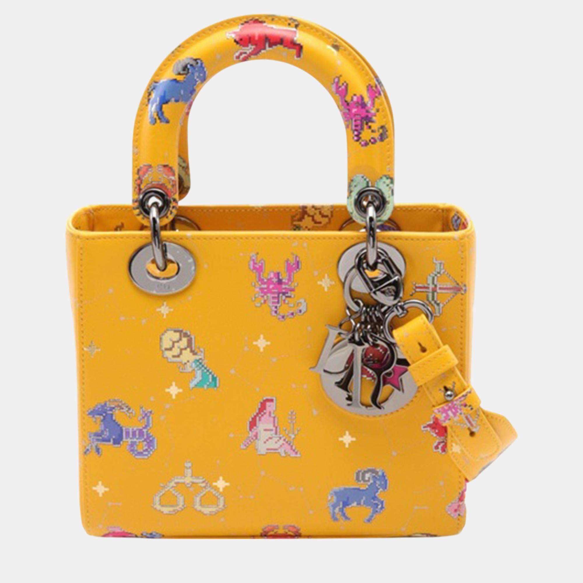 Dior Yellow Small Calfskin Pixel Zodiac Lady Dior