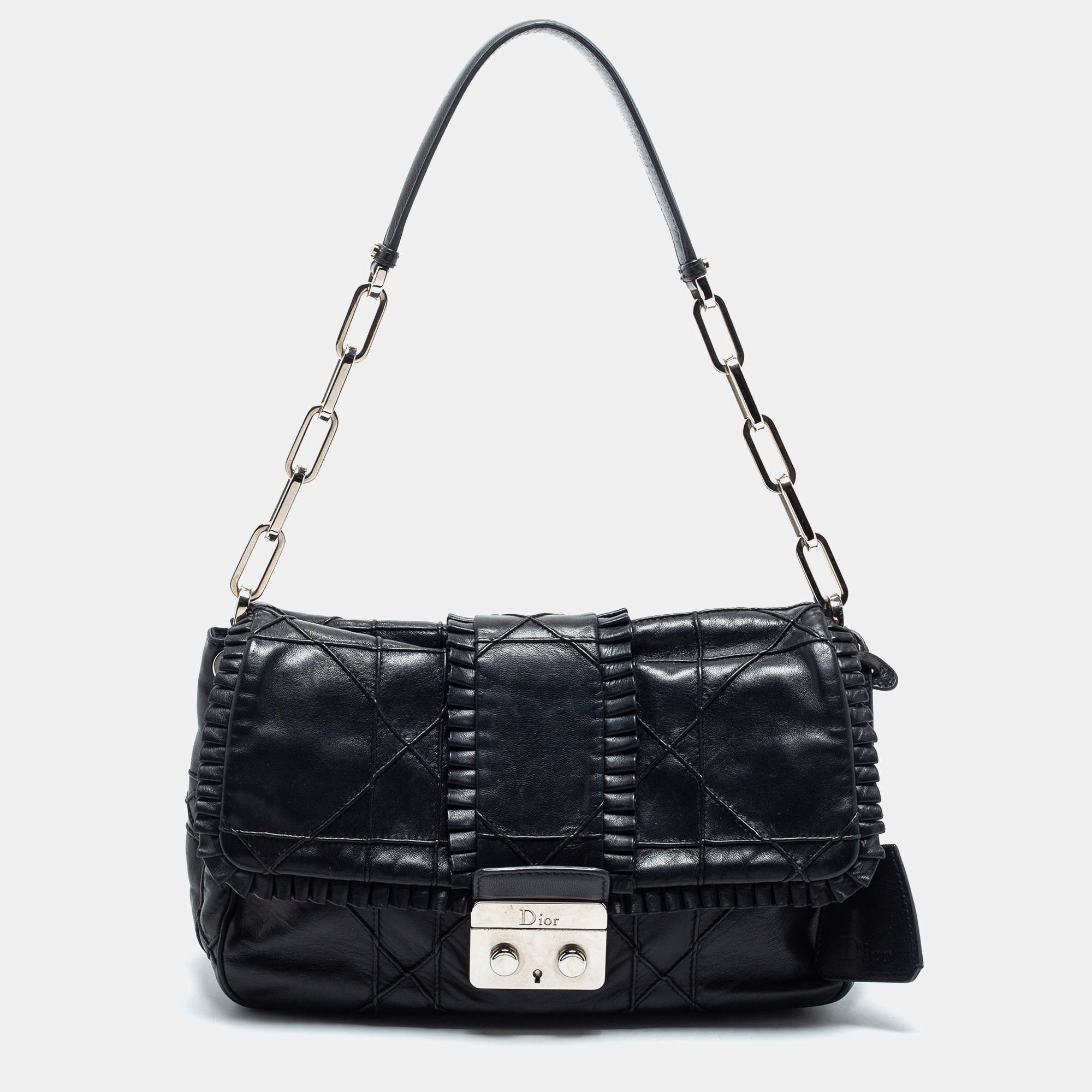 Dior Black Cannage Leather Ruffle New Lock Flap Bag Dior | The Luxury ...